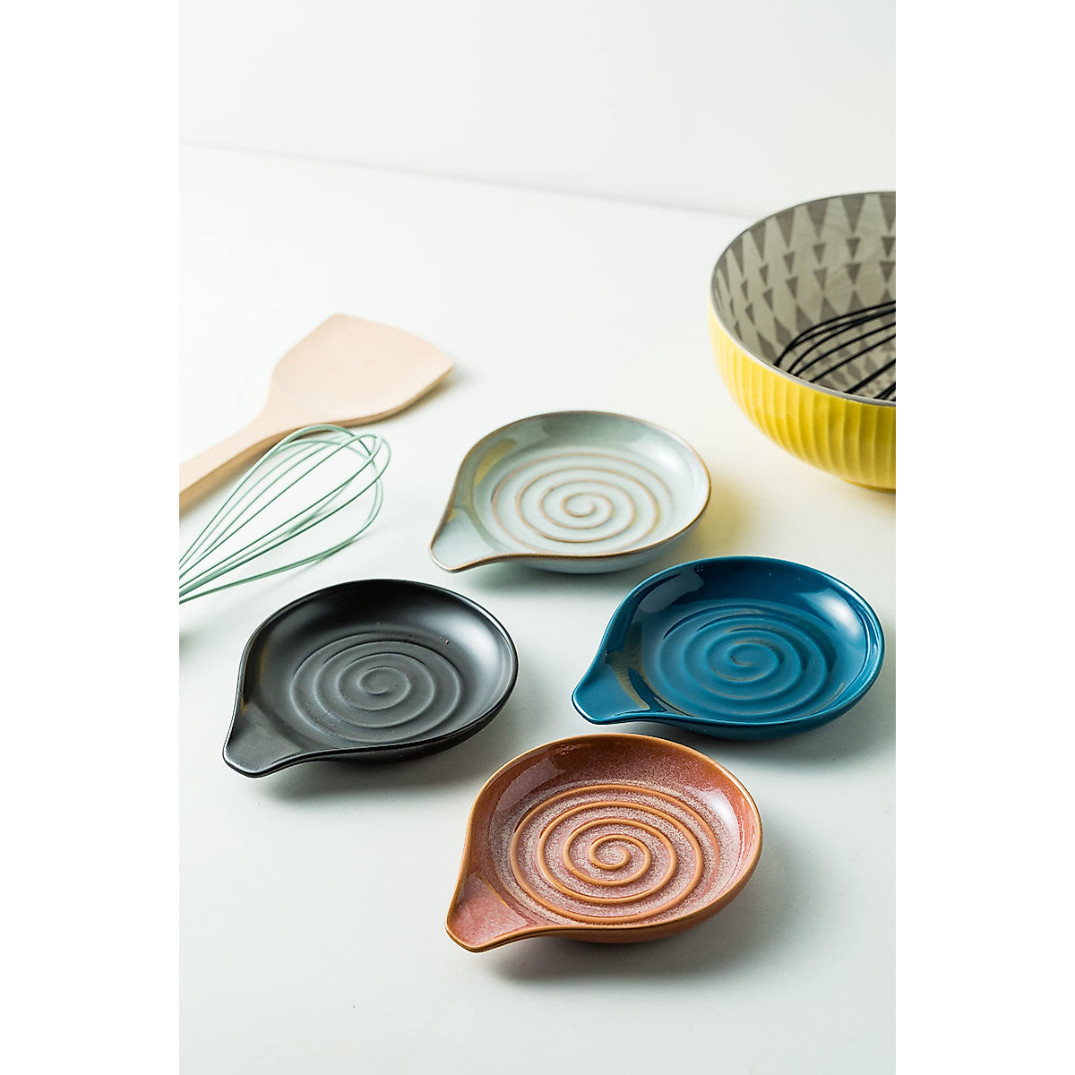 Cormomu Spoon Rest, Porcelain Drip Tray for Multiple Utensils, Cooking&Large Spoon Holder for Stove Top, Modern Farmhouse Kitchen Decor Utensil Holder for Spoons, Ladles, Tongs&Spatula, Black