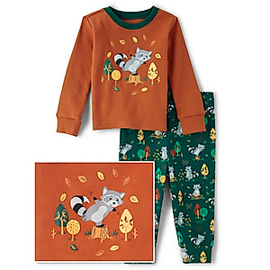 The Children's Place,and Toddler Long Sleeve Top and Pants Snug Fit 100% Cotton 2 Piece Pajama Set,SPRUCE SHADE,3T