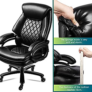 400lbs Big and Tall Office Chair Wide Spring Seat Executive Office Chair Back Support Home Office Desk Chair for Heavy People Computer PU Leather Chair with Heavy Duty Casters 360 Swivel Chair (Black)