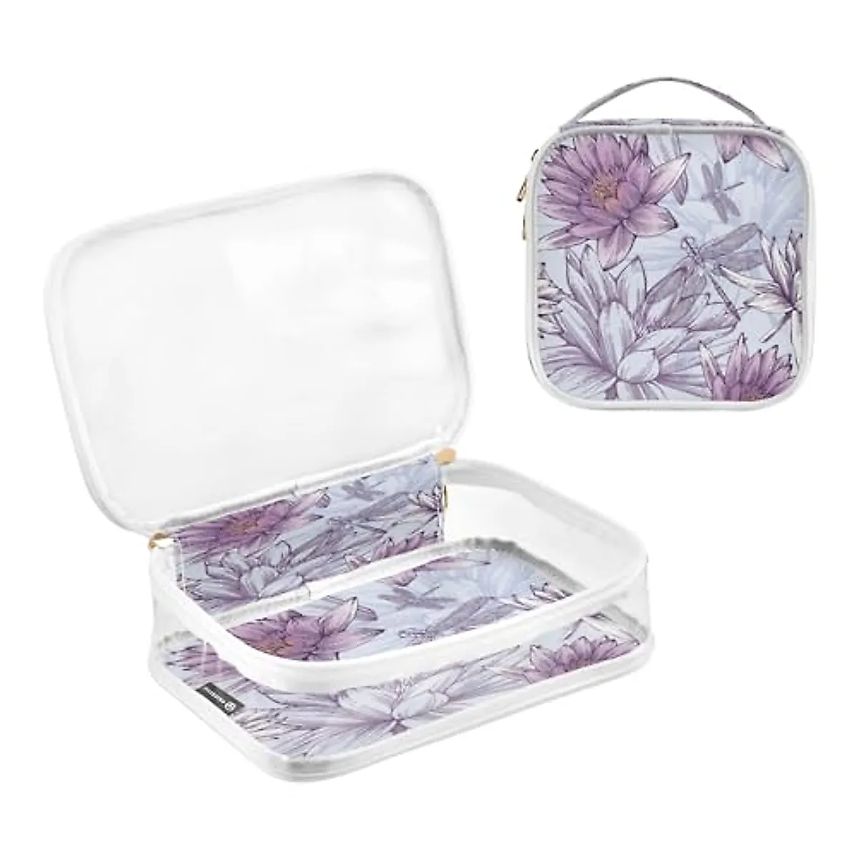 senya Clear Toiletry Bag,Travel Makeup Cosmetic Bag Carry on Airport Airline Compliant Bag Purple Lilies and Dragonflies for Women Men