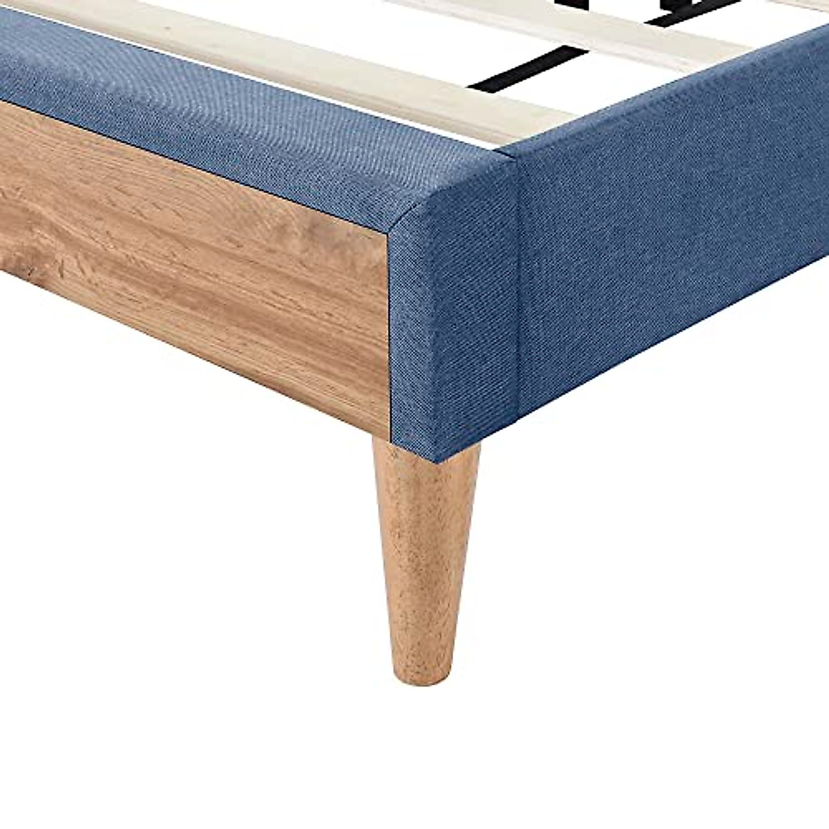 Lifeand Full Size Upholstered Platform Bed with Rubber Wood Legs,No Box Spring Needed, Linen Fabric,Blue