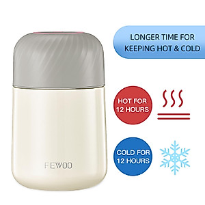 Food Thermos - 20oz Vacuum Insulated Soup Container, Stainless Steel Lunch box for Kids Adult, Leak Proof Food Jar with Folding Spoon for Hot or Cold Food (White)