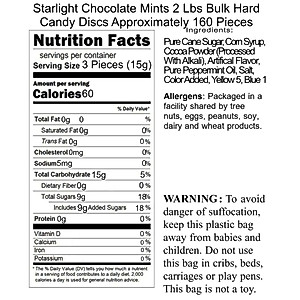 Starlight Chocolate Mints 2 Lbs Bulk Hard Candy Discs Approximately 160 Pieces