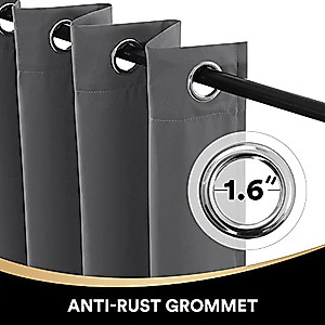 100% Blackout Curtains with Black Liner Backing Thermal Insulated Curtains for Living Room Noise Reducing Drapes for Patio Sliding Glass Door Durable Grommet Curtains 2 Panels (52x84 inch, Grey)