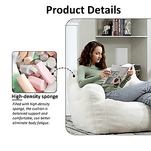 Hison Bean Bag Chairs for Adults and Kid Teddy Fabric Fluffy and Lazy Sofa Filled with Memory Sponge BeanBag Sofa with Armrests for Living Room,Bedroom(White)