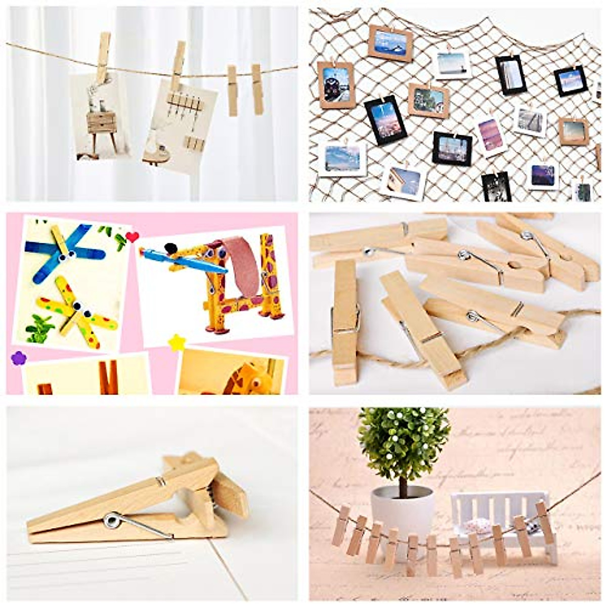 100 Pack Wooden Clothes Pins Small Laundry Wood Clips Clothing Pegs Bag Clips for Hanging Clothes, Hanging Pictures, Laundry Drying, Arts Crafts, Photo Wood Clip Pin with Spring