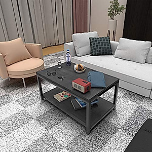 YSSOA Black 2-Tier Coffee Table with Shelf for Living Room and Office, 19.75D x 31.5W x 16.75H in