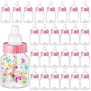 72 Pcs 3.5 Inch Baby Bottle Shower Favor Mini Plastic Candy Bottle Clear Plastic Baby Bottles for Baby Shower Mini Baby Bottle Feeding Bottle Candy Box for Baby Shower Supplies Gift Decor (Pink)