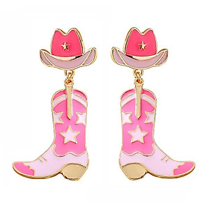 MOEPAPA Cowboy Boot Hat Earrings Cowgirl Dangling Earrings Jewelry for Women Girls Hypoallergenic Western Country Dangle Earrings Handmade Cute Nashville