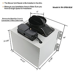Awoco Split Super Quiet Range Hood Inline Blower Unit And Control, 4 Speeds 800CFM 6" Round Vent (6" Blower + Control)