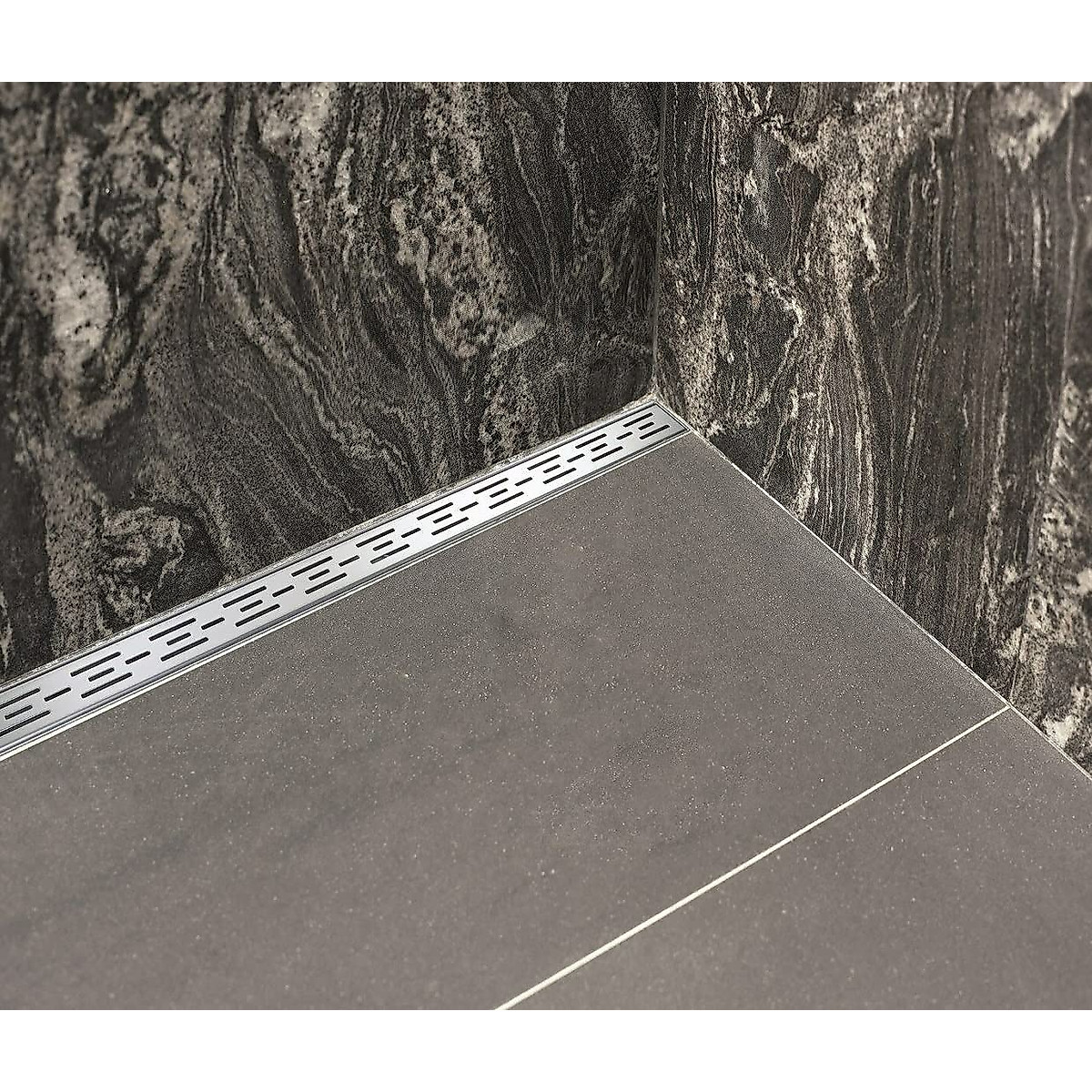 KABCO 40 Inch T304 Stainless Steel Linear Shower Drain with Grate, 2-inch Leveling Feet and Hair Strainer, Brushed Finished Rectangular Floor Drain for Kitchen, Bathroom, Garage and Basement