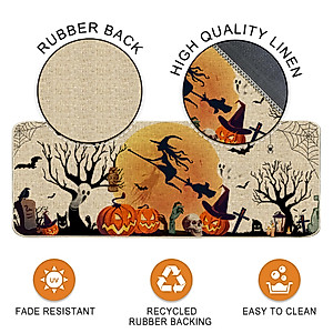 Hexagram Halloween Kitchen Mats Rugs, Halloween Kitchen Decor, Halloween Decorations Indoor Kitchen, Kitchen Rugs Non Skid Washable Set of 2, 17x29 & 17x47 Inch