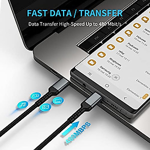 6FT USB-C to USB-C Charging Cable, 2-Pack USB 2.0 Type C to Type C Cable 60W/3A Fast Charging C to C Charger Cord Compatible with Samsung Galaxy S22 Ultra Google Pixel 6 iPad Pro, USBC to USBC Cable