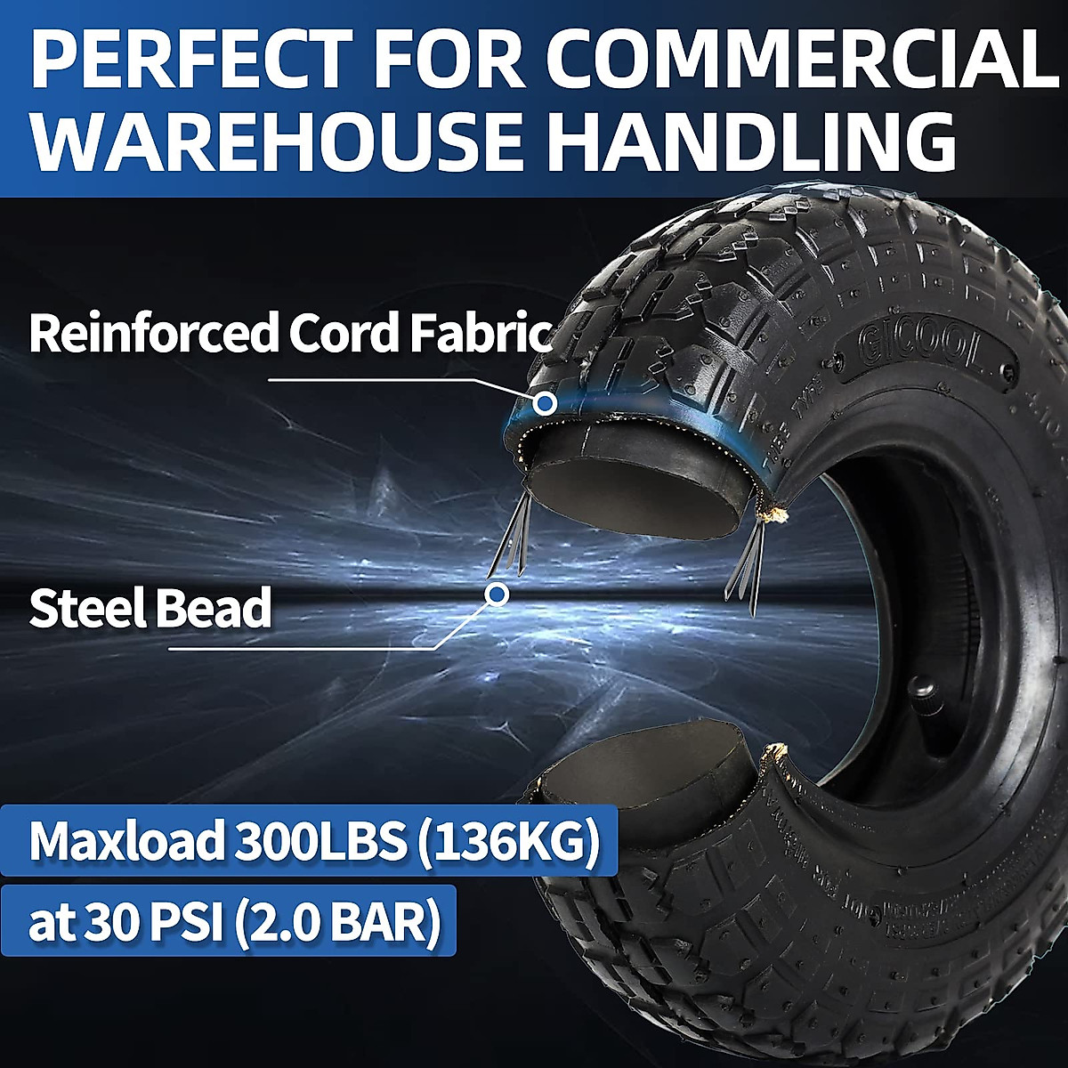 GICOOL 4.10/3.50-4 Replacement Tire and Inner Tube Set, 2 Pack, 10" Heavy Duty Tire and Tube, TR-13 Straight Valve Stem, for Hand Truck Trolley Dolly Garden Wagon Cart Wheel Replacement