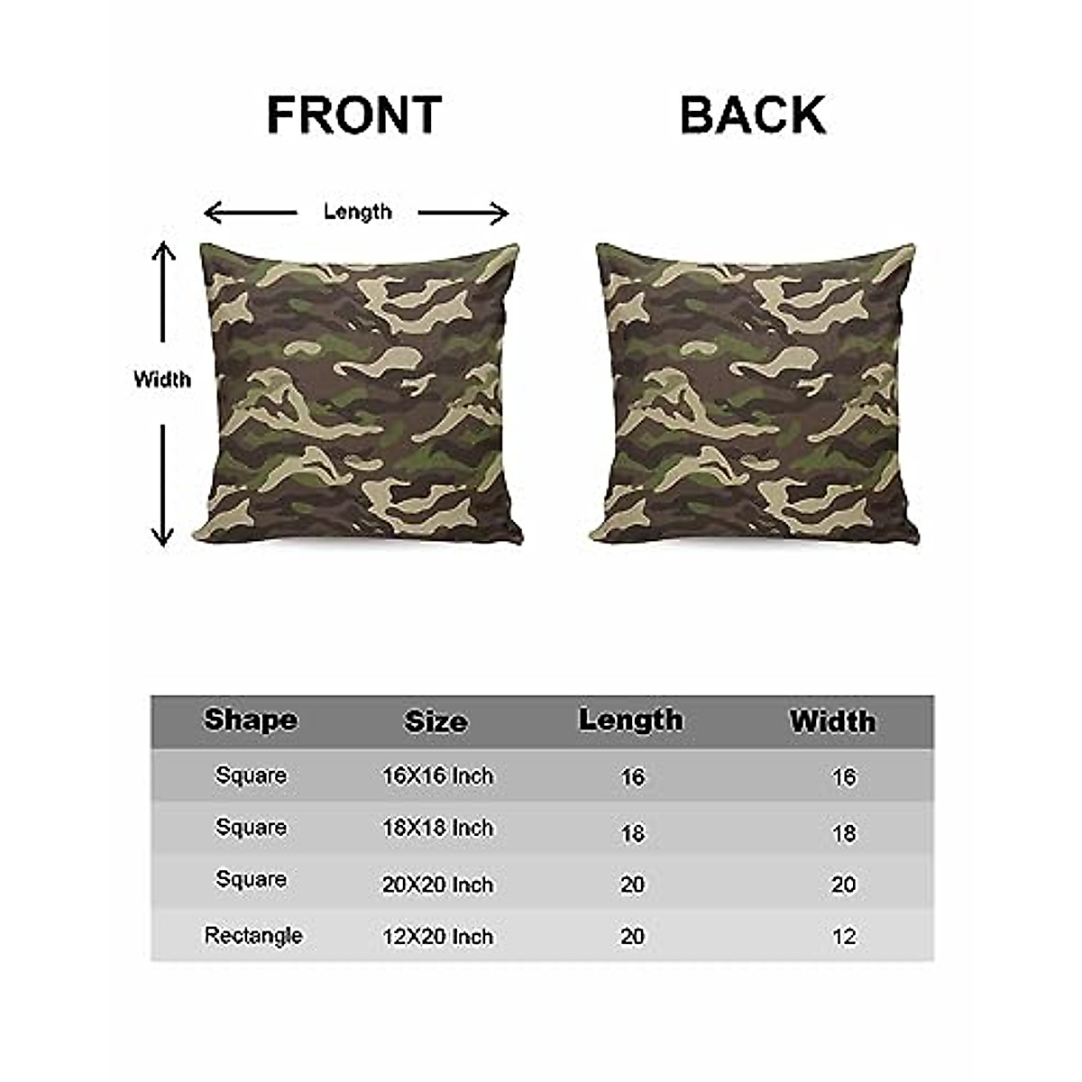 2 Packs Decorative Cotton Throw Pillow Covers, Army Green Desert Camo 18 x 18 Inch Square Reversible Soft Cushion Case for Couch Bedroom Sofa Living Room Chair Car