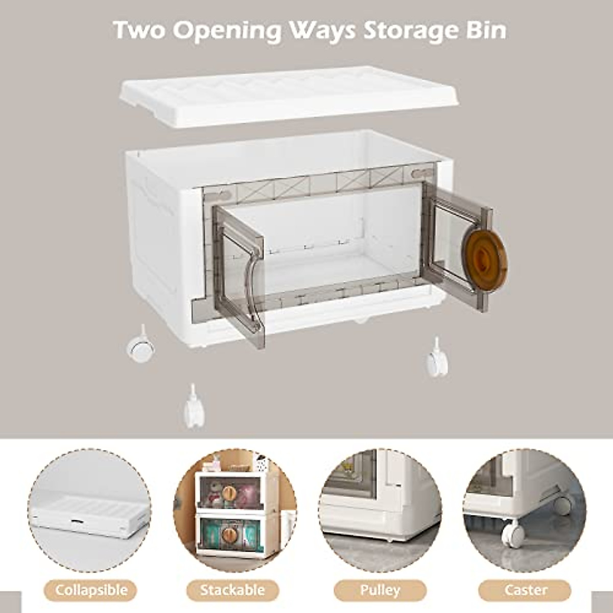 Webetop Large Collapsible Storage Bins with Lid - 19 Gal Folding Storage Box with Universal Wheels, Plastic Storage Bins for Household, Living Room, Dorm Stackable Storage Bins with Door