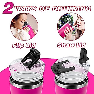 Opreine 32oz Insulated Tumbler with Straw and Handle, Double Wall Vacuum Stainless Steel Tumbler Coffee Mug Cup, Fit for Car Holder, Sweat Proof, Leak Proof, Dishwasher Safe, Hot Pink