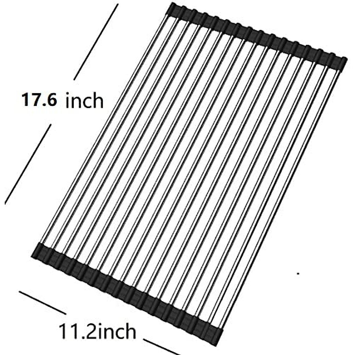 Roll up Dish Drying Rack Over The Sink Dish Drying Rack Portable Stainless Still Rolling Rack Folding Dish Drainer Sink Rack Mat Dish Drying Rack for Kitchen Sink Counter (17.8''LX11.2''W, Black)