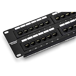 TRENDnet 48-Port Cat6 Unshielded Patch Panel, Wallmount or Rackmount, Compatible with Cat3,4,5,5e,6 Cabling, for Ethernet, Fast Ethernet, Gigabit Applications, Black, TC-P48C6