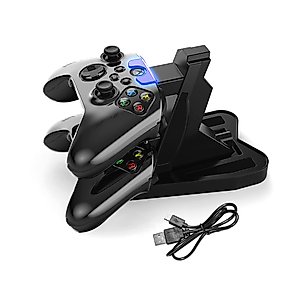 Charging Dock Stations Dual Xbox One Controller Charging Station - Wireless Fast Charging Dock with USB Cable & LED Indicator - Compatible with Xbox One S, X Controllers (Vertical)