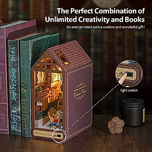 YUXUEWEN DIY Book Nook Kit, 3D Wooden Puzzle Bookend Bookshelf Decor with LED, Book Nook Kits for Adults, DIY Miniature Dollhouse Kit Model, Gifts for Crafts Hobbies Adults Teens