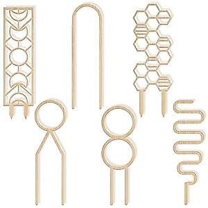 6 Pcs Wooden Small Indoor Trellis Potted Climbing Plants Hexagon Trellis Honeycomb Outdoor Garden Plant Lattice Moon Wooden Pot Trellis for Vine Flower Stem Training Support Pole Accessories, 6 Shapes