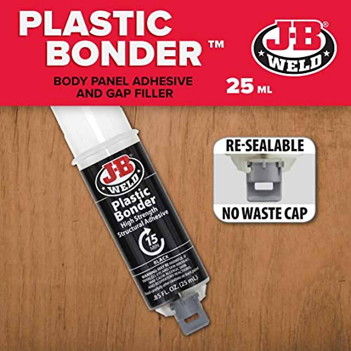 J-B Weld 50139 Plastic Bonder Body Panel Adhesive and Gap Filler Syringe - Black - 25 ml