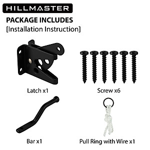 HILLMASTER Upgrade Self-Locking Gate Latch for Wooden Fence Heavy Duty, Automatic Gravity Lever Door Latches with Longer Fasteners & Pull String for Secure Pool, Garden, Black Finish/4.7in