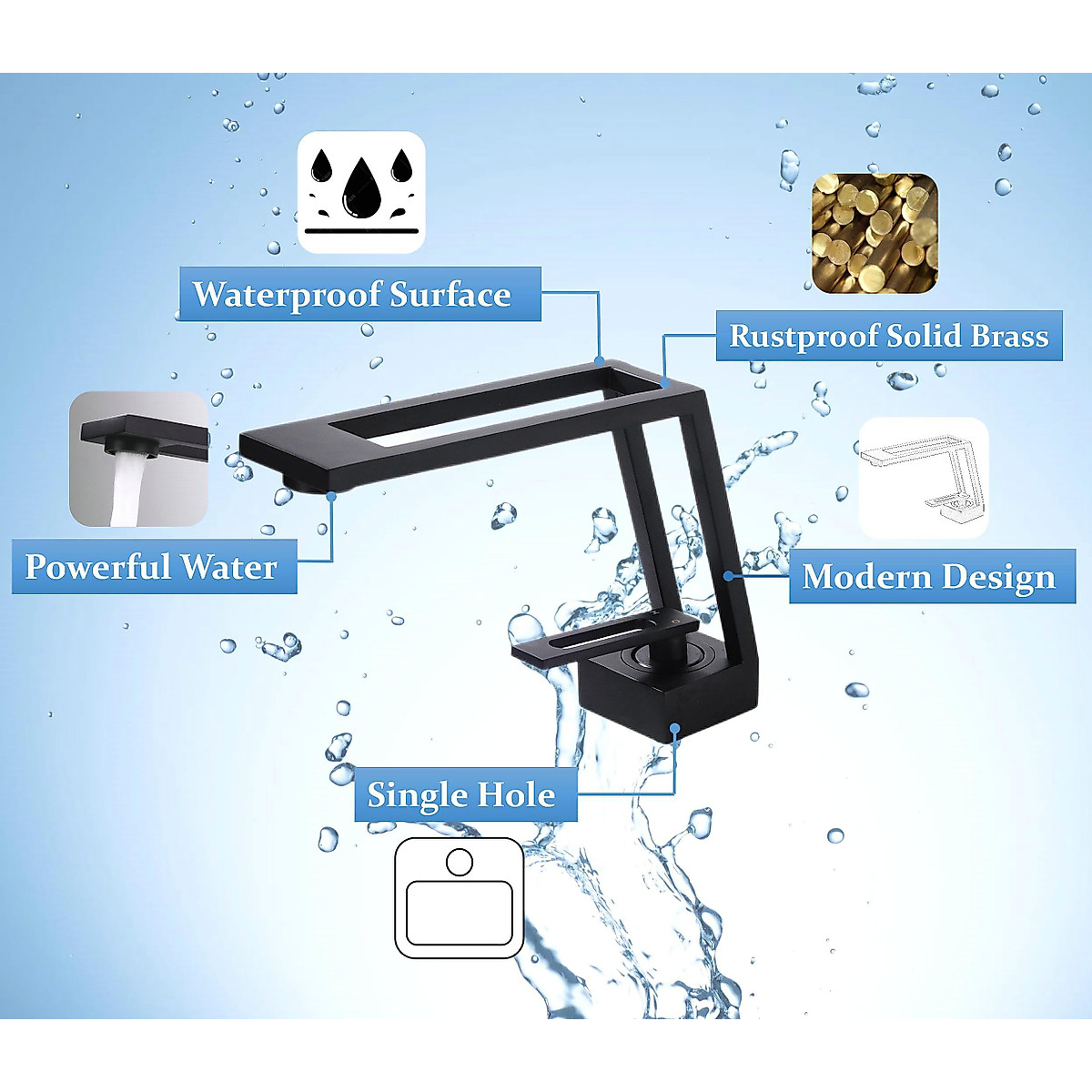 Modern Black Bathroom Sink Faucet: Single Hole Bathroom Faucet Matte Black - Unique Contemporary Vanity Faucets SHUNLI