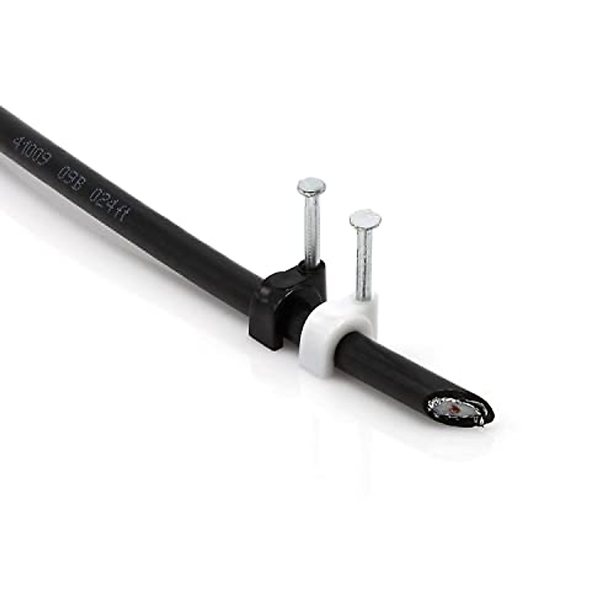 Single Coaxial Cable Clips, Cat6, Electrical Wire Cable Clip, 1/4 in (6 mm) Nail Clip and Fastener, Black (10 Pieces per Bag)