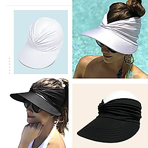 Sun Visor Ponytail Hat for Women Packable Wide Brim Summer Hat with Uv Protection for Sports Golf Tennis Running Black