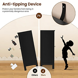 Iwell Storage Cabinet with Rattan Doors, Bathroom Storage Cabinet with Adjustable Shelf, Floor Cabinet for Living Room, Entryway, Kitchen, Home Office, Black