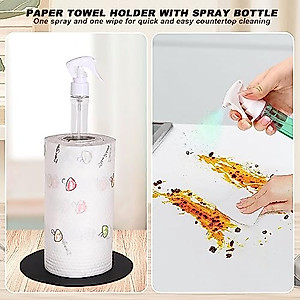 Paper Towel Holder with Spray Bottle, Stainless Steel Countertop Paper Towel Holder Stand with Sprayer Inside Center One-Handed Operation Kitchen Papertowels Roller with Non Slip Weighted Base