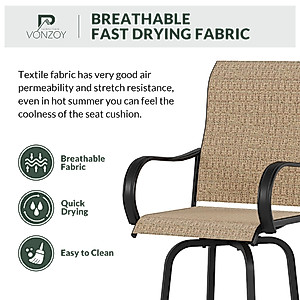 VONZOY 5 Pieces of Patio Swivel Bar Stools Set with 4 Outdoor Bar Height Chairs and 1 Bar Table - High Top Bistro Set for Deck, Pool, Garden, Backyard - All-Weather Metal Frame Textilene Fabric, Brown