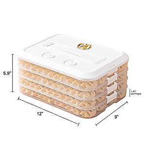 LOEZ 4-Layer Food Storage Container, Stackable Snack Container with Lid, Dumpling Box, Gyoza Container, Cookie Storage Containers, Good Sealing, Time Recoder (White)