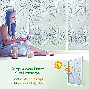 Viseeko Window Privacy Film Decorative Static Clings Sun UV Blocking Non-Adhesive Removable Glass Door Sticker for Home Office 11.8 x 78.7 inches Frosted Triangle