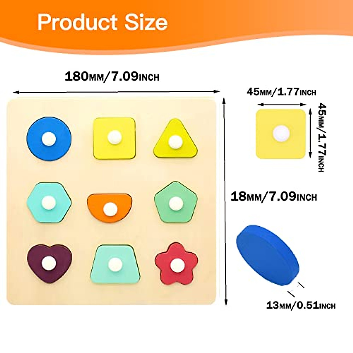 Toddler Shape Sorter Toys Baby First Shapes Knob Wooden Preschool Learning Jigsaw Peg Puzzle Board Toys Geometry Sorting Gifts Didactic Classic Toy for 1 2 3 Boys Girls Kids Montessori Stem Travel Toy
