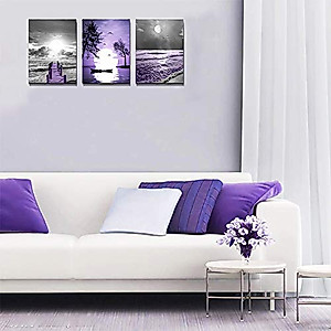 wall decorations for living room 3 Piece framed canvas wall art bathroom artwork for wall painting office bedroom wall decor Black and white ocean purple Landscape modern family Posters home decor