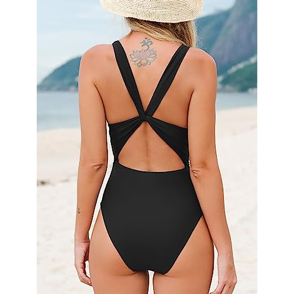 CUPSHE Women One Piece Swimsuit Deep V Neck Tummy Control Ruched V Back Classic Bathing Suits XL Black
