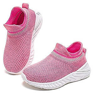 HOBIBEAR Toddler Boys Girls Walking Shoes Slip on Sock Sneakers Non-Slip Lightweight Mesh (Pink,Toddler 7)