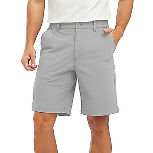 TBMPOY Men's Golf Shorts 9'' Elastic Waist Quick Dry for Flat Front Travel Casual Shorts with 5 Pockets(Light Grey,34)