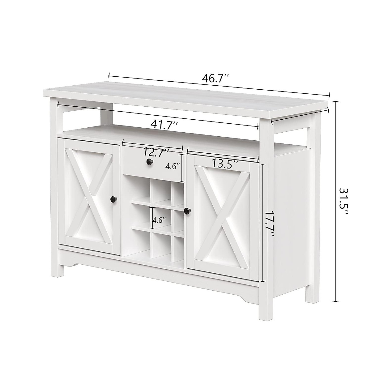 4ever2buy Farmhouse Coffee Bar Cabinet with Storage, White Coffee Bar with Drawer, Kitchen Buffet Cabinet with Barn Door, Wine Bar Cabinet with 9 Wine Racks for Dining, Living Room