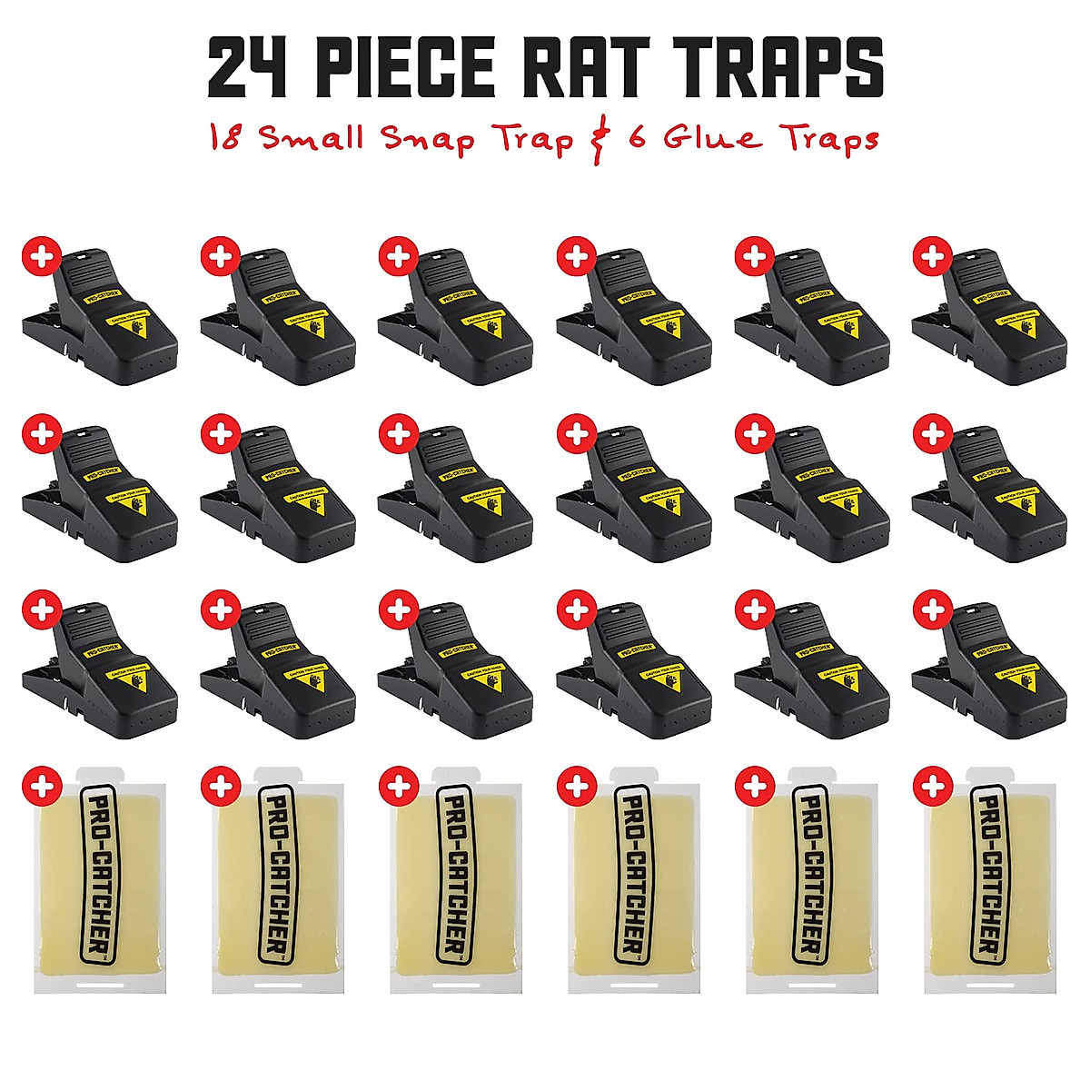 Mouse Traps Large Rat Traps Indoor Set of 24, 18 Reusable Mouse Traps and 6 Glue Traps Mouse Traps Indoor for Home Powerful Traps for The House - 24 Pack