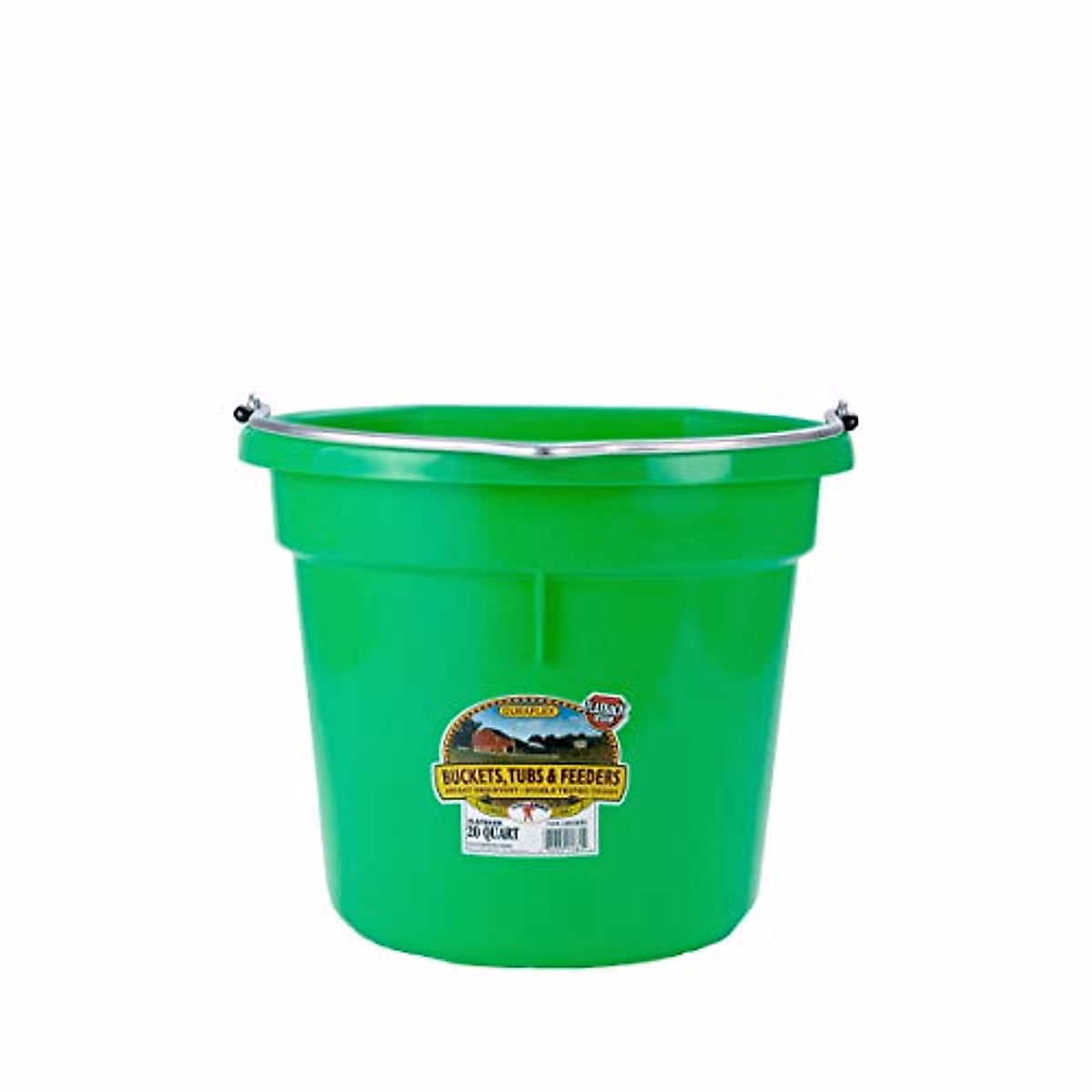 Plastic Animal Feed Bucket (Lime Green) - Little Giant - Flat Back Plastic Feed Bucket with Metal Handle (20 Quarts / 5 Gallons) (Item No. P20FBLIMEGRN6)