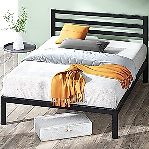 ZINUS Mia Metal Platform Bed Frame with Headboard / Wood Slat Support / No Box Spring Needed / Easy Assembly, Twin ,Black