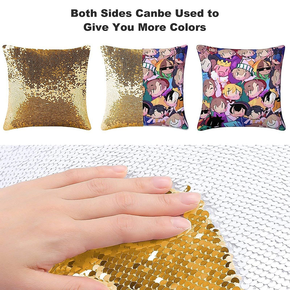 ZDZHWX Flip Sequin Pillow Cases Reversible Sequin Square Cushion Cover for Decor Bedroom Sofa Car 16 x 16 Inches