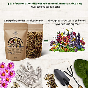 Organo Republic 16 Perennial Wildflower Seeds Mix for Indoor & Outdoors. 100,000+ Non-GMO, Heirloom Wildflower Garden Seeds, 4oz Packet for Growing Wild Flowers to Attract Bees, Butterflies & Birds