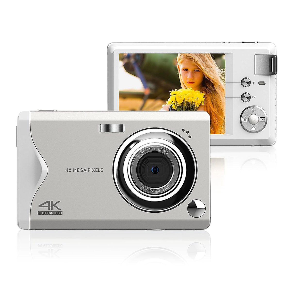Digital Camera for Photograph, 4K 48MP Video Vlogging Camera with Fill Light, 16X Digital Zoom Pocket Camera for Students Teens Beginners, 3.0in LCD HD Display (White)