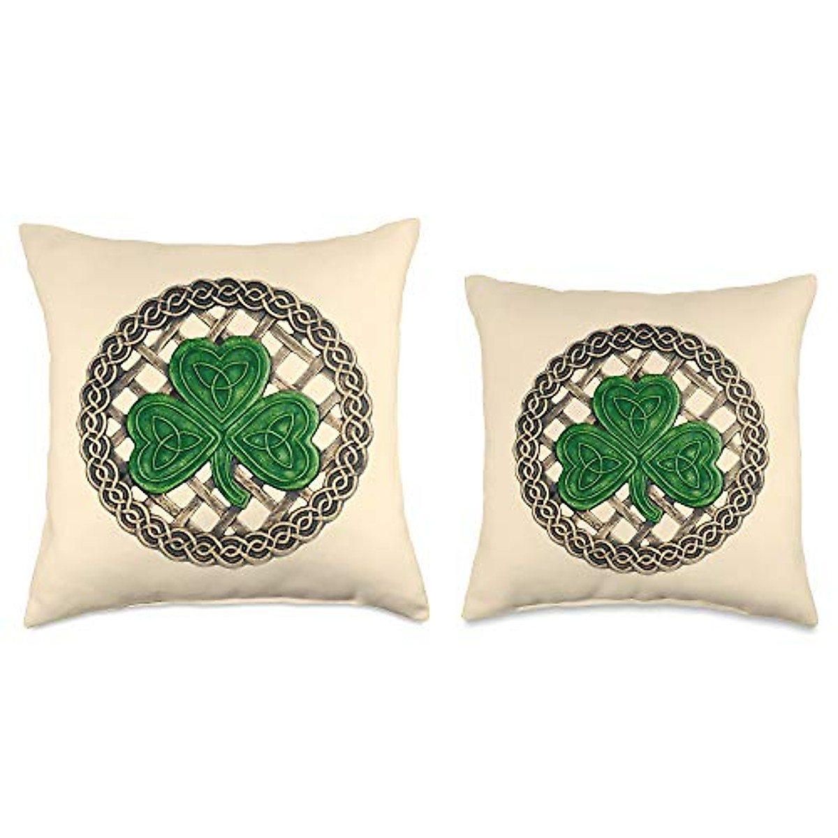 Atteestude Green Shamrock, Celtic Knots with Beige Background Throw Pillow, 16x16, Multicolor