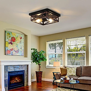 DIKAIDA 2Pack Vintage Farmhouse Flush Mount Ceiling Light Fixtures, 2-Light Hallway Kitchen Ceiling Light, Industrial Farmhouse Light Fixtures Ceiling Mount for Bedroom